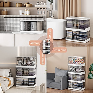 Mihoho Large Storage Bins with Lids, 34.5-Gal Stackable Plastic Storage Box with Wheel, 2 Layers Storage Containers for Closet Office Organizing, Clothes, Books, Folding Storage Box Set (2 Layers)