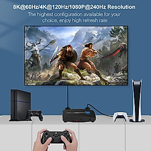 8K@60Hz HDMI 2.1 Switch, HDMI Switch 3 in 1 Out, 3-Port HDMI Switcher Selector, Supports 4K@120Hz, 1080P@240Hz, 1080P@120Hz for Fire Stick, HDTV, PS4/5, Game Consoles with Remote Control