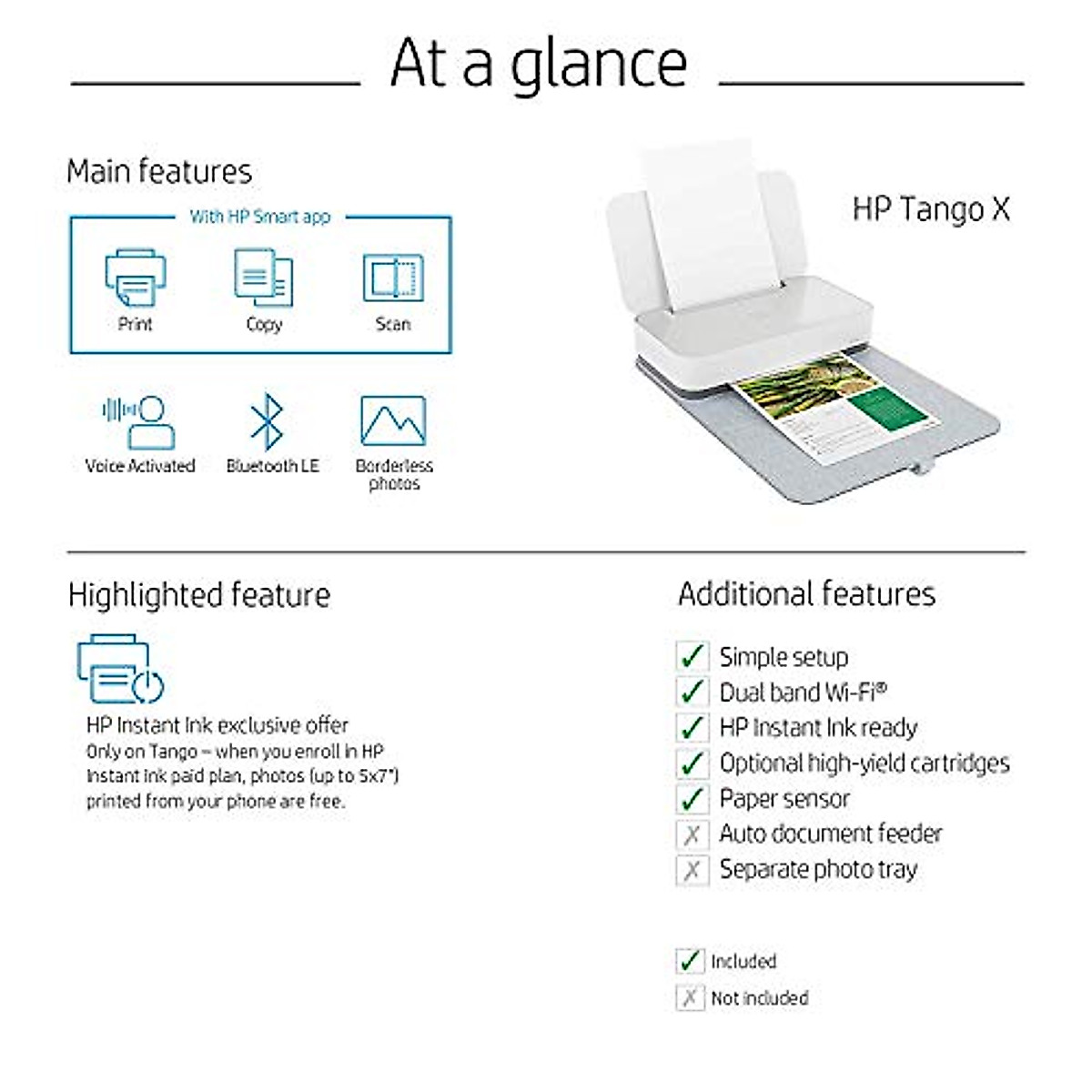 HP Tango X Smart Home Printer with Indigo Linen cover – Designed for your Smartphone with Remote Wireless Printing (3DP64A) with Instant Ink Prepaid Card for 50 100 300 Page per Month Plans (3HZ65AN)