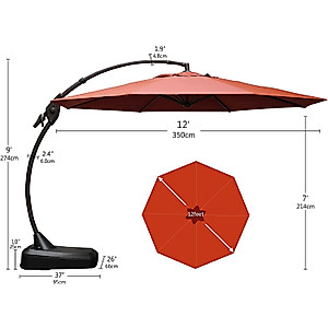 Grand patio Deluxe NAPOLI 12FT Patio Umbrella, Curvy Aluminum Cantilever Umbrella with Base, Round Large Offset Umbrellas for Garden Deck Pool(Canvas Henna, 12 FT-SUNBRELLA)