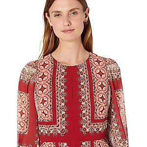Vince Camuto Printed Chiffon Long Sleeve Handkerchief Hem Maxi Rust 10