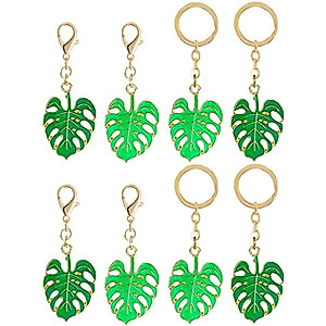 FAVOMOTO 8pcs Tropical Palm Leaf Keychain Hollow Monstera Leaf Keychain Charm Green Leaf Key Ring Plant Key Pendant Decoration for DIY Tropical Luau Hawaiian Party Favor Gift