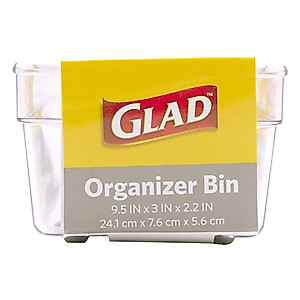 Glad Clear Plastic Organizer Bin – 9.5” x 3” x 2.2” Drawer Storage Tray with Non-Slip Feet