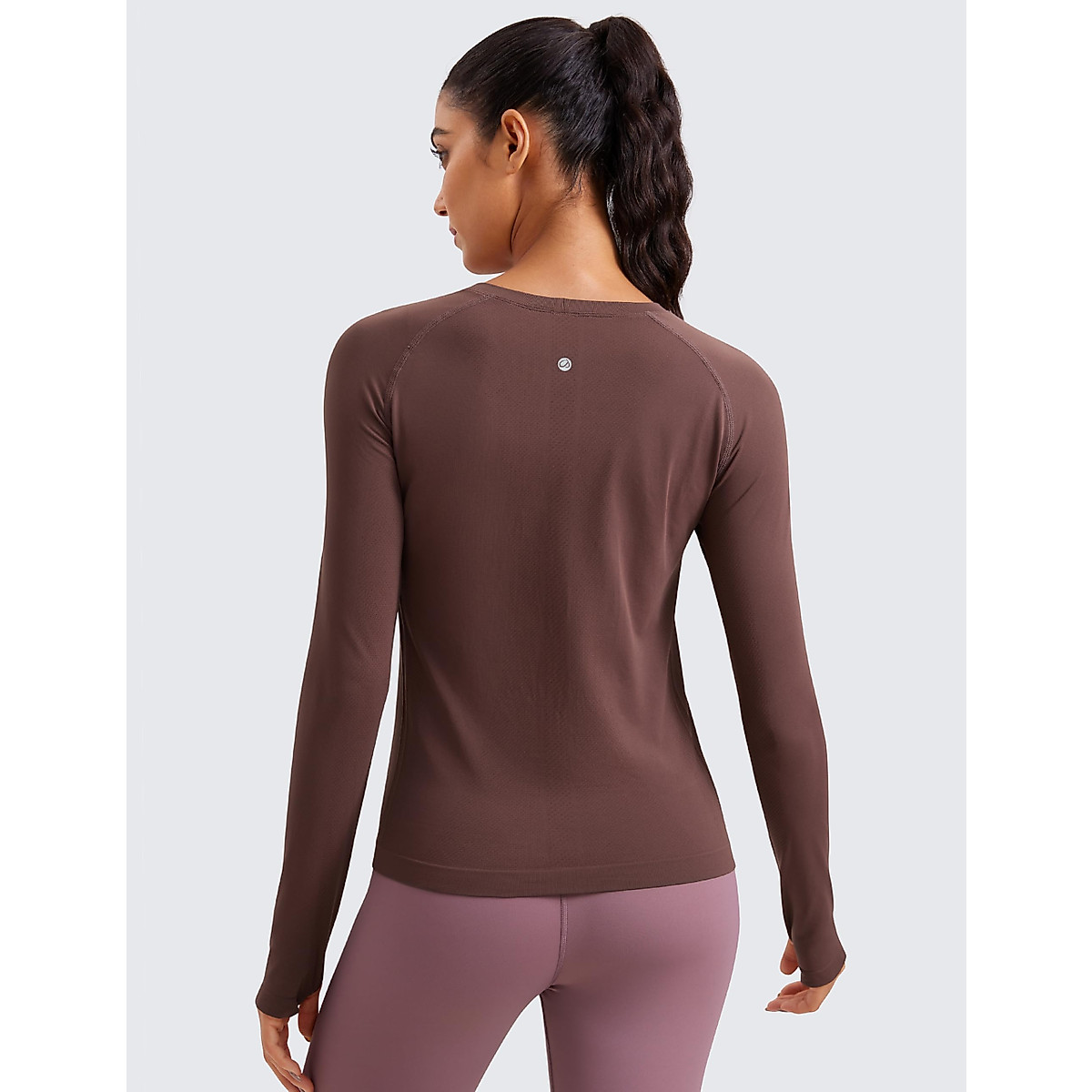 CRZ YOGA Womens Seamless Workout Long Sleeve Shirts Quick Dry Gym Athletic Tops Breathable Running Yoga T-Shirts Taupe Medium
