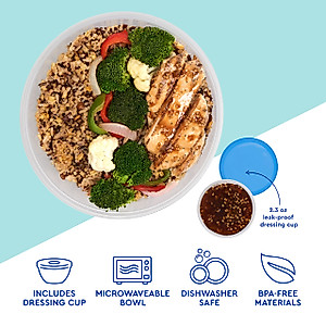 EasyLunchboxes® - Salad To-Go Containers - Reusable Bowl with Built-In, Leak-Proof Dressing Cup for Salad, Pasta, Cereal, Rice & More - Great for Work, Travel, & Meal Prep, Set of 4 (Classic)