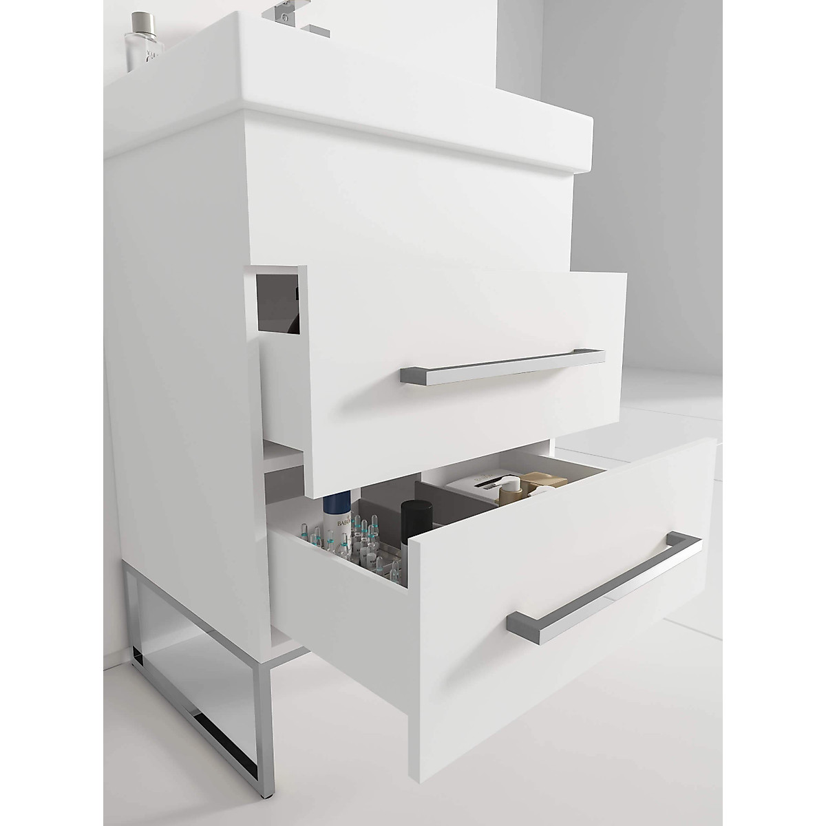 Fine Fixtures - Modern White 24" Bathroom Vanity Set,Chrome Hardware, vitreous China Sink Top