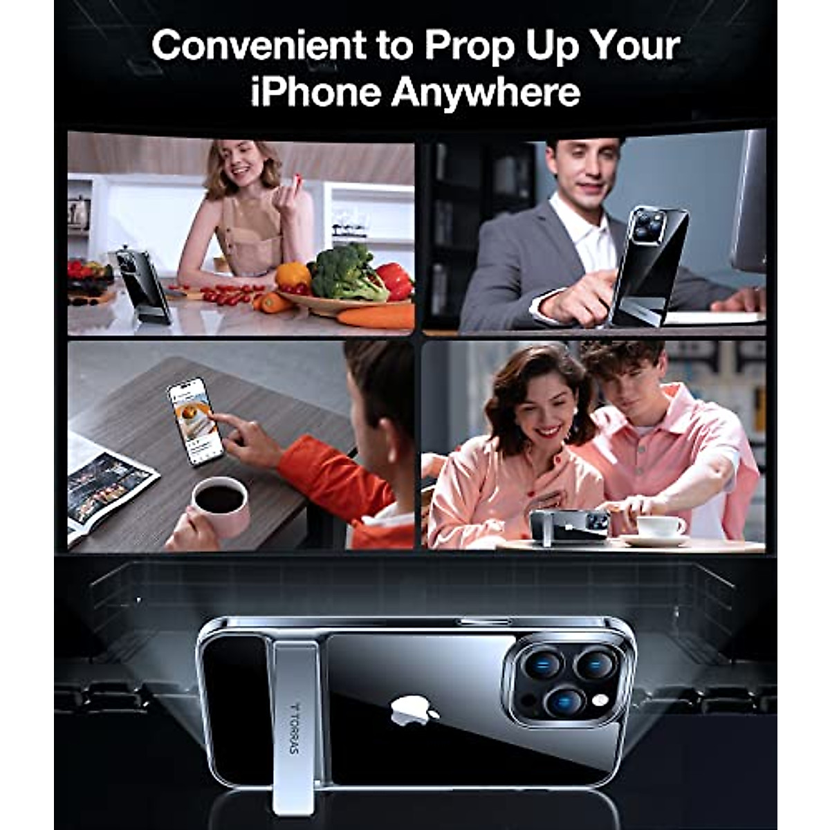 TORRAS for iPhone 14 Pro Max Case Clear with Stand [10FT Military Grade Shockproof] [3-Way Built-in Kickstand] Anti-Yellowing & Protective iPhone 14 Pro Max Phone Case, Diamond Clear