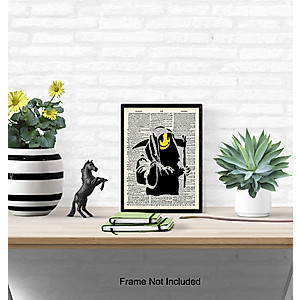 Banksy Grim Reaper Graffiti Dictionary Art - 8x10 Smiley Face Poster - Modern Home or Dorm Decor, Contemporary Wall Decoration Print - Funny Gift for Street Art Fans - Unframed Photo Print Sign