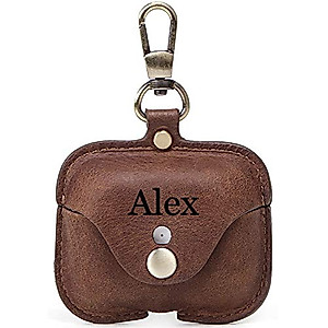 for AirPod Pro Case Leather, Personalized Genuine Leather Protective Airpod Pro Case Cover Shockproof with Loss Prevention Clip for Apple AirPods 3 Pro Wireless Charging Case for airpods (Customize)