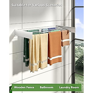 Wall Mounted Drying Rack, 31.5" Wide, 13.2 Linear Ft, 100% Aluminum Rods Space Saving Clothes Drying Rack with Wall Template for Indoor & Outdoor Organization, 60 lb Capacity (White 31.5" Medium)