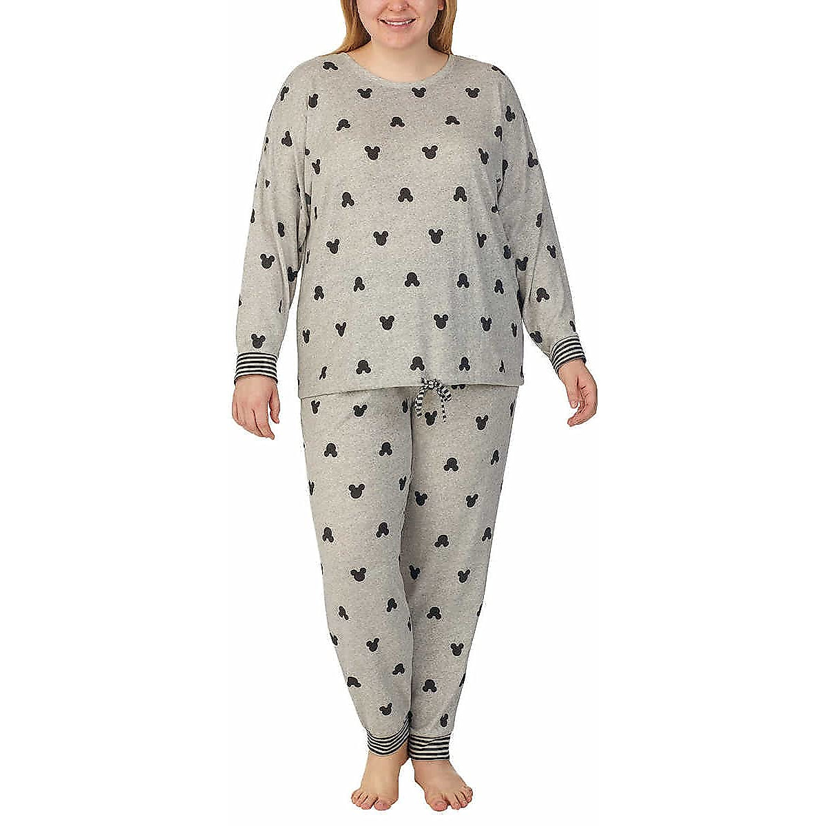 Disney Womens 2 Piece Cozy Pajama Set (Gray Mickey Mouse, Medium)