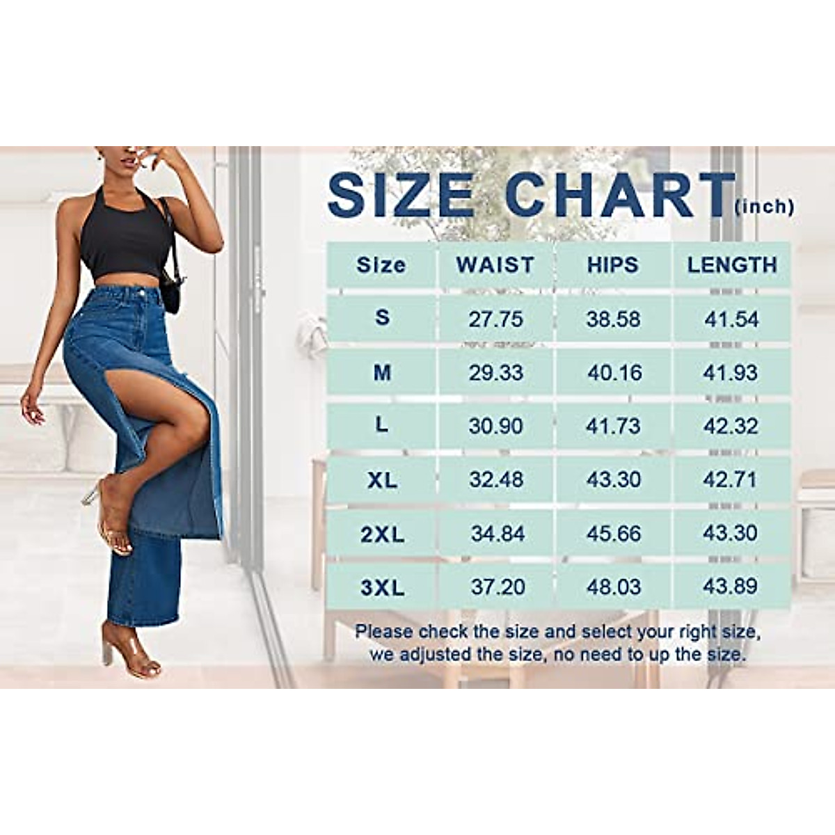 SCOMCHIC Womens Casual High Waist Ripped Side Slit Jeans Butt Lift Distressed Stretchy Wide Leg Denim Jeans Blue L