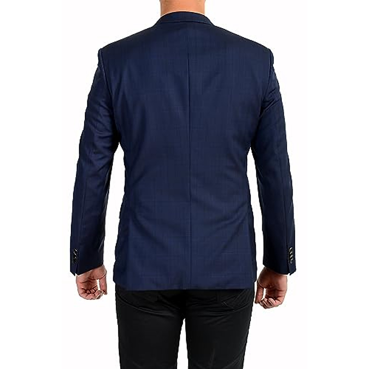 Hugo Boss Men's Huge6 Blue Slim Fit 100% Wool Plaid Blazer US 40L IT 50L