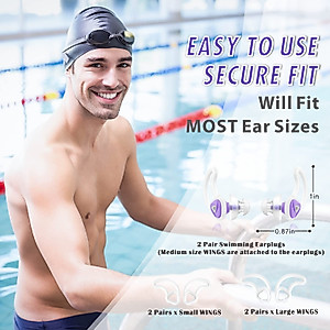 Hearprotek [2 Pairs] Swimmer Ear Plugs, Custom-fit Water Protection Adult Swimming earplugs for Swimmers Water Pool Shower Bathing and Other Water Sports (Purple)