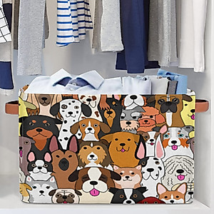 Pardick Cute Dog Puppy Storage Basket Storage Cube Bins Dog Breed Canvas Collapsible Toy Basket Organizer Waterproof Laundry Box with Handle for Shelf Closet Office Bedroom, 1PCS
