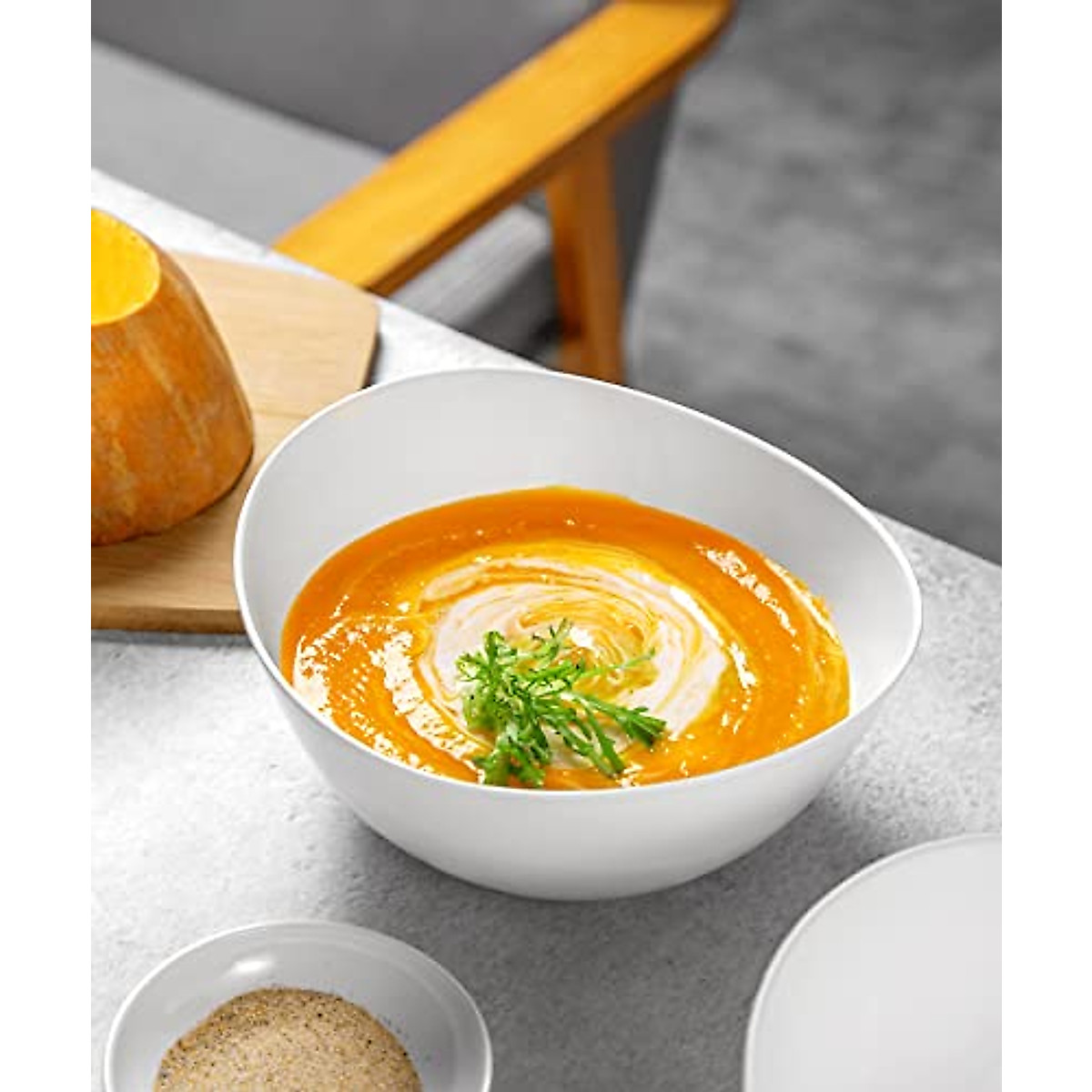 Honla 48 oz Large Salad Bowls,Set of 4 Big Plastic Bowls for Cereal,Pasta,Popcorn,Snacks,Serving Side Dishes,Dinner Parties,Oval Shape,White