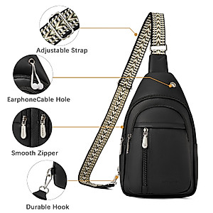 BOSTANTEN Sling Bag Cross Body Bag Trendy Leather Crossbody Purse Chest Bag with Adjustable Guitar Strap for Travel, Black