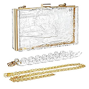 Women Acrylic Clutch Purse, Evening Clutch Crossbody Bag with Removable Gold Chain & Clear Handle, Staduim Approved Shoulder Crossbody Bag for Wedding Party Banquet, Clear