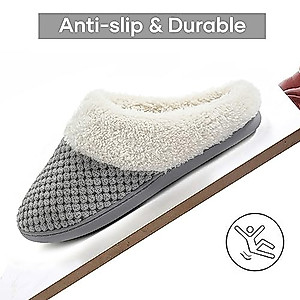 ULTRAIDEAS Women's Lamb-hug Comfy Fleece House Slippers Memory Foam, Slip-on House Shoes Indoor Outdoor (Grey, Size 7-8)