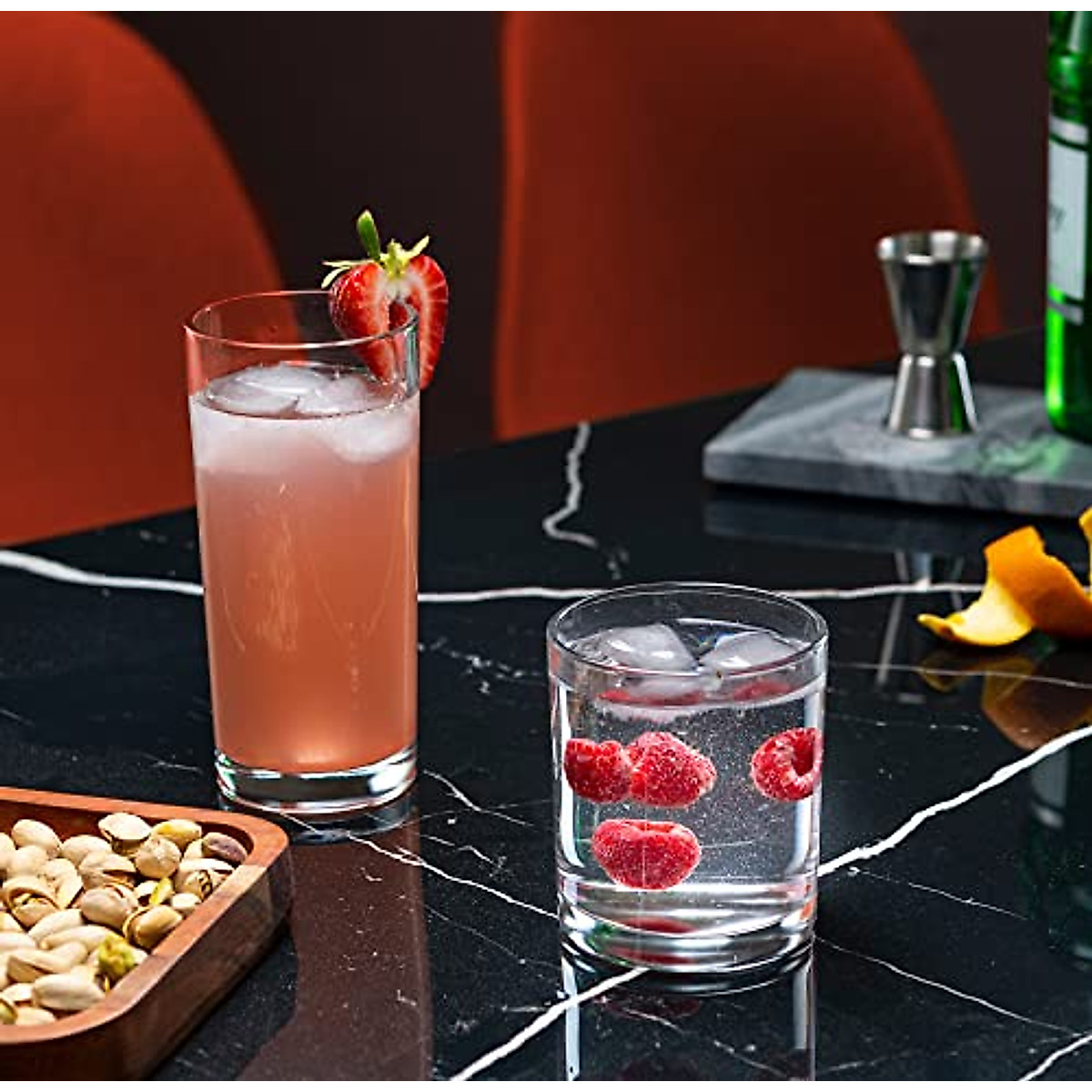 Everyday Drinking Glasses Set of 8 Drinkware Hurricane Glasses, Kitchen Glasses for Cocktail, Iced Coffee, Beer, Ice Tea, Wine, Whiskey, Water, 4 Tall Glass Cups & 4 Short Dof Drinking Glass