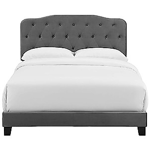 Modway Amelia Tufted Performance Velvet Upholstered Queen Bed in Gray