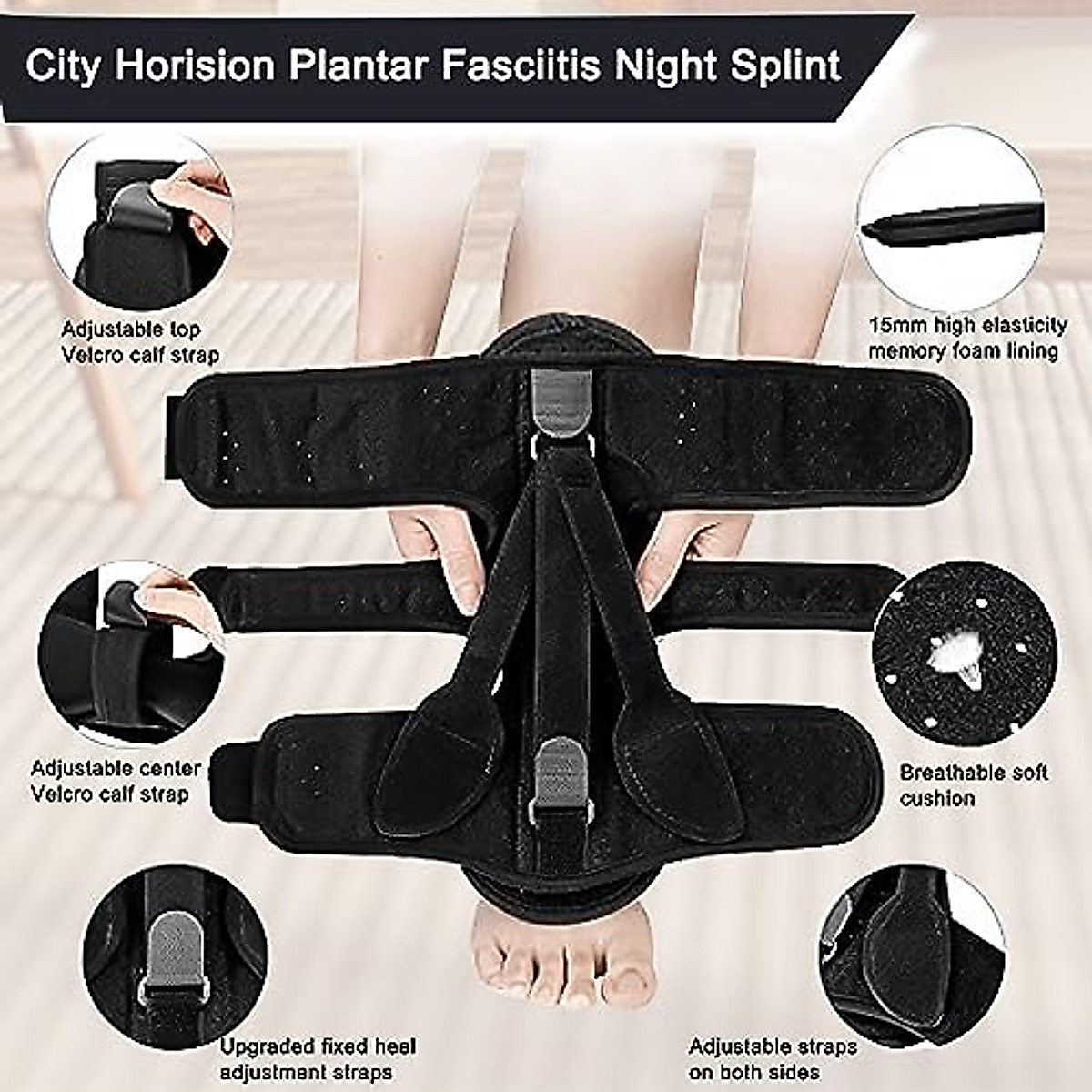 City Horision 2 Pack Plantar Fasciitis Night Splint, Upgrade 3 Adjustable Straps Plantar Fasciitis Relief Night Splint for Women & Men,Foot Brace Achilles Tendonitis and Foot Drop Relief for Plantar Fasciitis Relief,