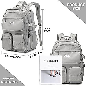 El-fmly Big School Backpack Bookbag for Teen Students, Multi Pockets Water Resistant Casual Daypack with 15.6 inch Laptop pocket for Travel(Grey)