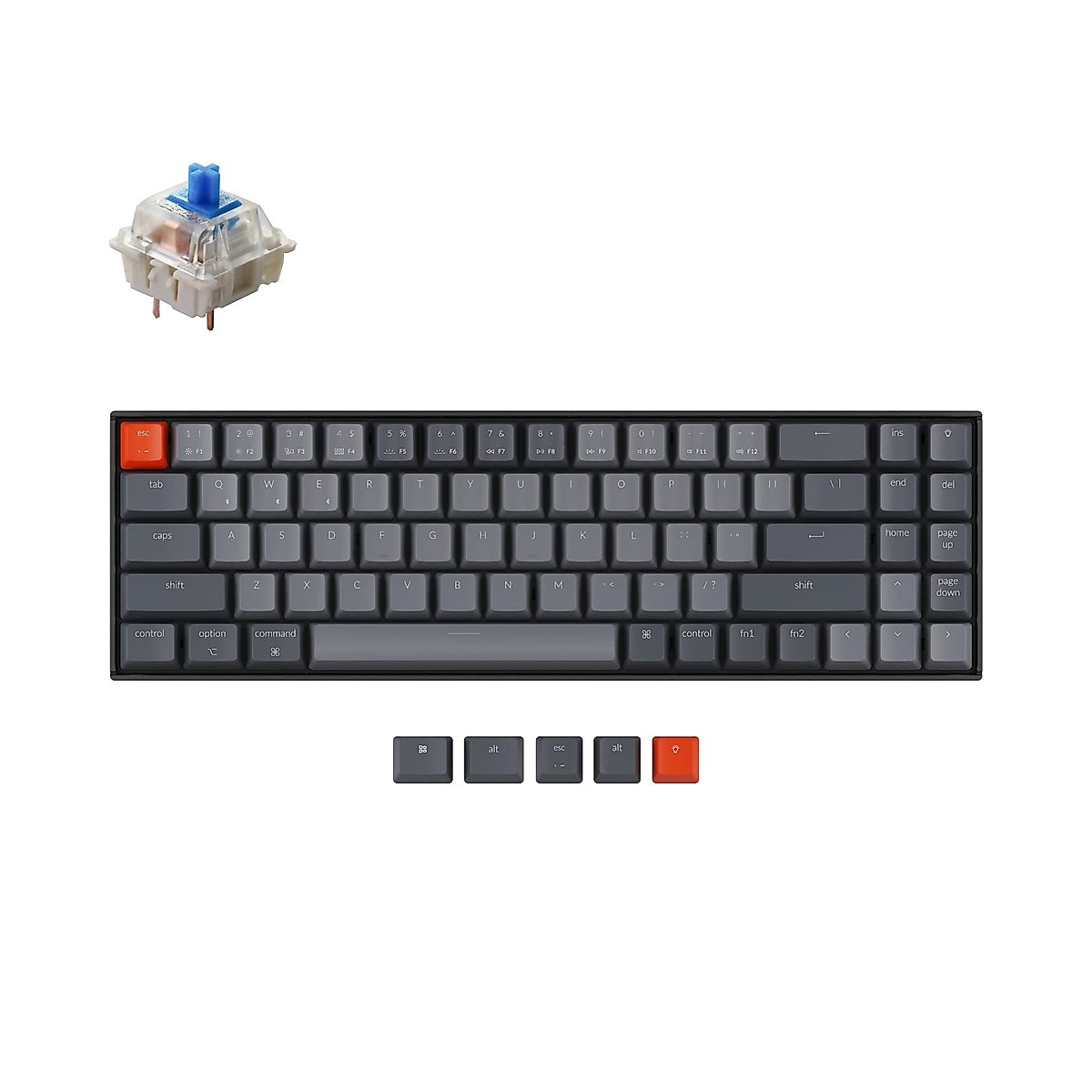 Keychron K14 70% Layout 72 Keys Hot-Swappable Bluetooth Wireless/USB Wired Mechanical Gaming Keyboard with Gateron G Pro Blue Switch/Multitasking/White LED Backlight Computer Keyboard for Mac Windows