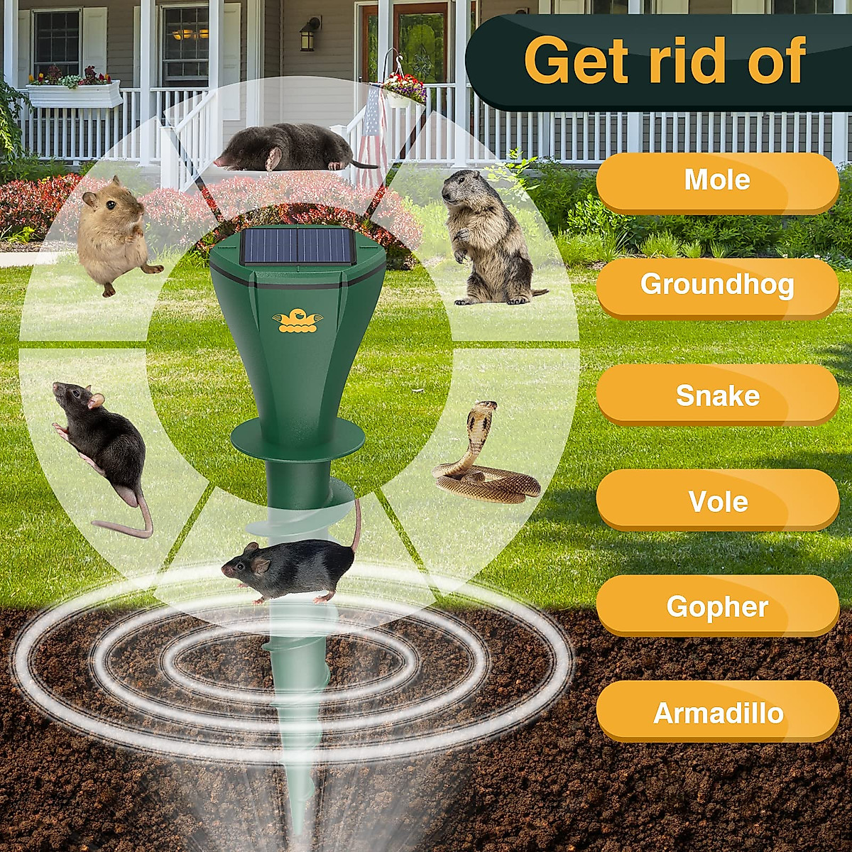 Thcritter 8PCS Mole Repellent Solar Powered, 3 Modes, Repels Moles, Gophers, Snakes and Voles by Vibrating and Varying The Sonic at 2 Minute intervals.