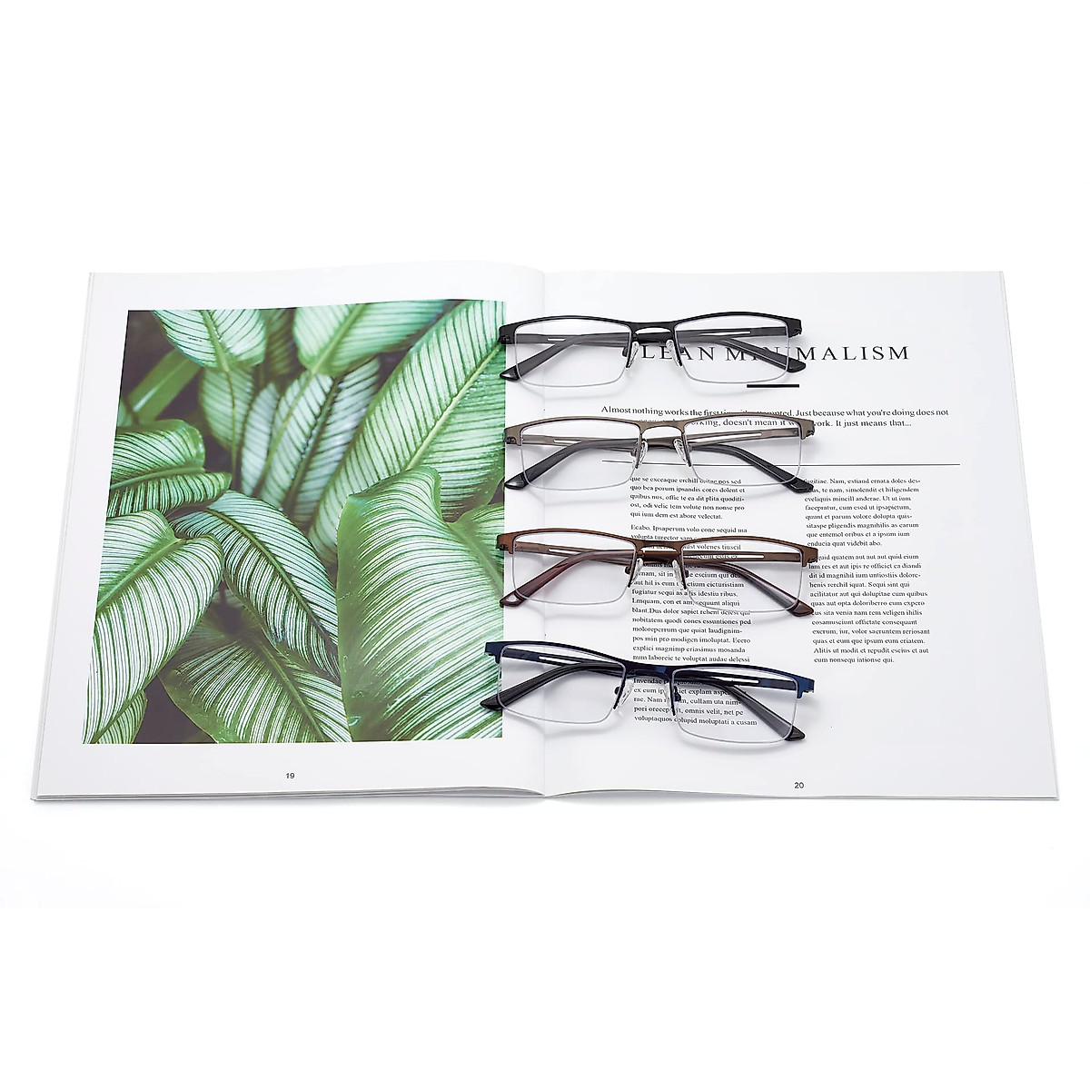 HIGHLIKE 4-Pack Blue Light Reading Glasses for Men, Metal Half Frame Readers Spring Hinge Clear Lens Eyeglasses with Pouches, Semi Rimless 2 Black 2 Gunmetal 2.0 x