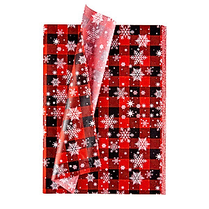 Whaline 120 Sheet Christmas Buffalo Plaid Tissue Paper Winter Red Black Plaids Snowflake Tissue Paper Xmas Wrapping Paper Rustic Art Craft Paper for Christmas Winter Party Craft Gift Wrapping