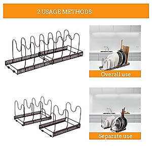 HAYAN Pot Rack Organizer Expandable Pan Holder for Cabinet, Adjustable Dividers, Pot Lid Organizer for Kitchen Counter and Cabinet (7 Compartments)