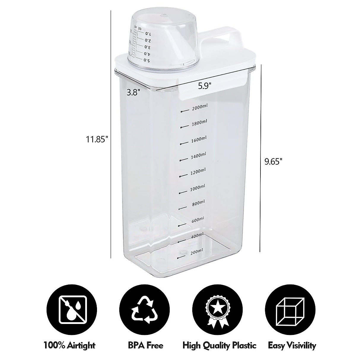 Gainhope 3 Packs Clear Rice Airtight Containers with Measuring Cup and Pourable Spout 2.3L, Kitchen Flour Cereal Dry Food Storage Bin, Plastic All Purpose Dispenser