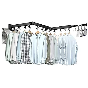 Augot Clothes Drying Rack, Tri-Fold Laundry Drying Rack Wall Mount, Retractable Clothes Hanger Rack Space-Saver, Collapsible Laundry Drying Rack for Laundry, Balcony, Bedroom-User Friendly & Durable