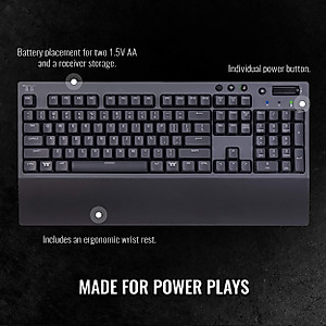 Thermaltake W1 Wireless Gaming Keyboard Cherry MX Blue, 2.4GH per Minute, Bluetooth 4.2, Low Energy Technology, USB Type-C Connection. GKB-WOW-BLSNUS-01,Titanium Gray