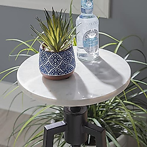 Powell White Marble Top Drink Industrial Style Black Metal Adjustable Height Base Muriel Side Table
