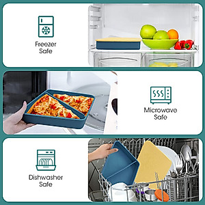 Winceed Pizza Storage Container with 4 Microwavable Serving Trays, Reusable Pizza Slice Container, Silicone Pizza Leftover Storage Box Microwave & Dishwasher Safe (Yellow, Blue)