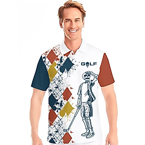 PAGYMO Golf Shirts for Men Hawaiian Crazy Funny Print Mens Polo Shirt Skull Shirts, X-Large, Aop-polo-13582