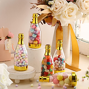 Gejoy 150 Pcs Metallic Mini Champagne Bottles Container Bulk Small Candy Bottles DIY Favor Plastic Candy Containers for Wedding Bridal Baby Shower Birthday Party Favors, Clear and Gold