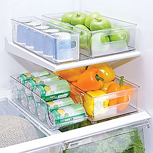 iDesign Plastic Pantry and Kitchen Storage Freezer and Fridge Organizer Bin with Easy Grip Handles, 14.5" x 8" x 4", Clear, 2 Count