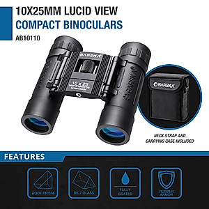 Barska Lucid View 10x25 Classic Compact Binoculars for Outdoor Travel Hunting Hiking Events