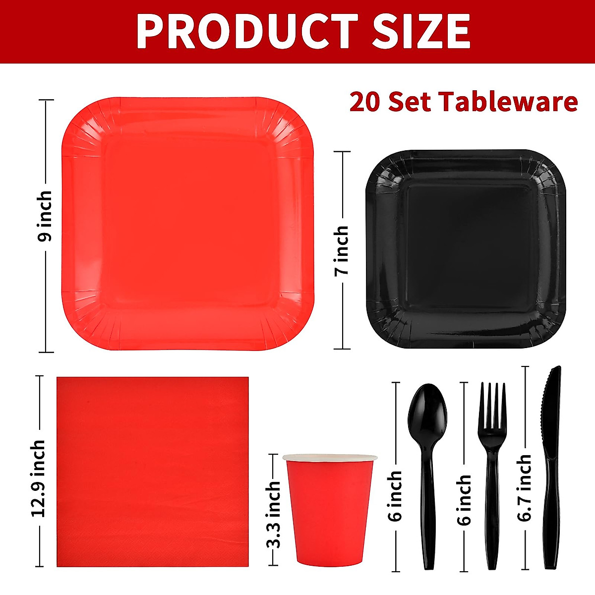 120 Pieces Red and Black Paper Plates and Napkins Party Decorations Supplies Square Red and Black Dinnerware Paper Plates Cups and Utensils Set for 2023 Congrats Grad Wedding Birthday Parities