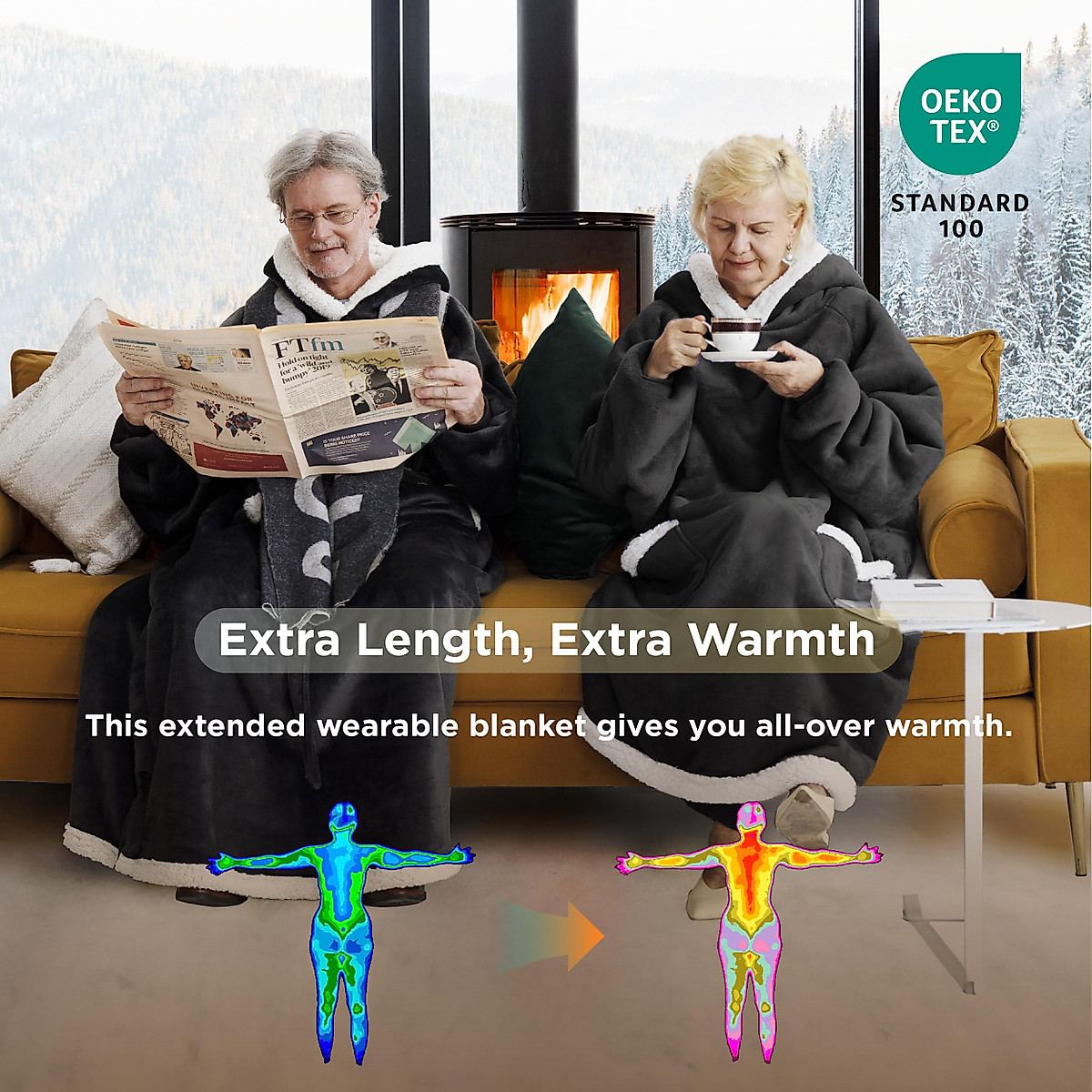 Bedsure Wearable Blanket Hoodie Women - Long Sherpa Warm Cozy Hooded Blanket Sweatshirt for Adult Gifts for Women Men, Standard, Charcoal