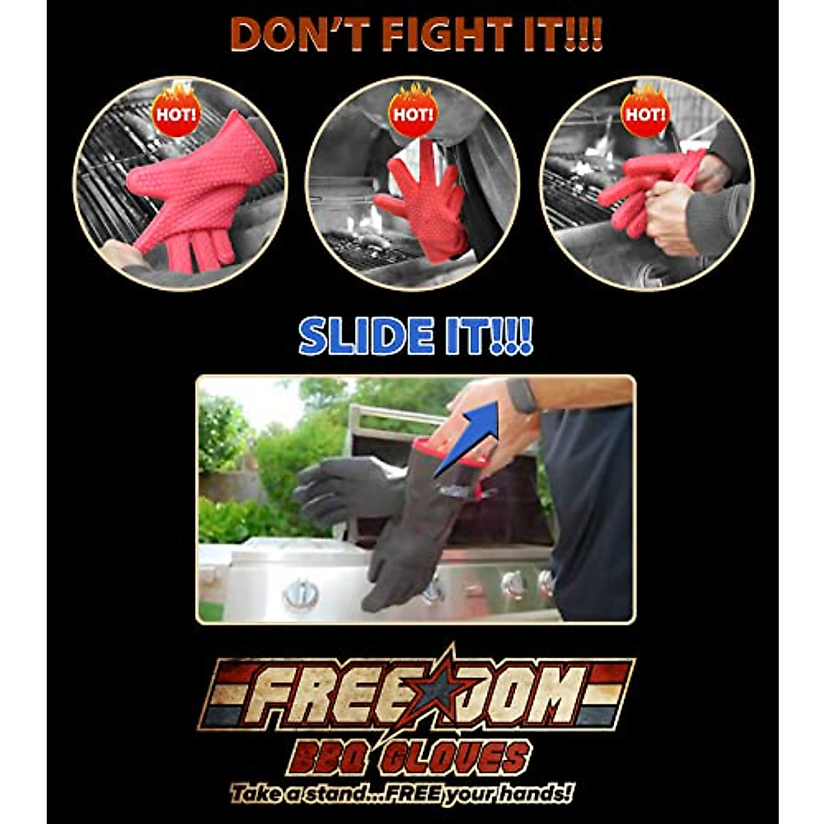 MagneCHEF Freedom BBQ Glove, Heat Resistant 932℉, Easy On & Off Glove for Grill/Smoker/Cooking/Pit/Barbecue/Oven/Fryer, Textured Palm No Slip Grip, Waterproof & Oil Resistant (Black Traditional Fit)