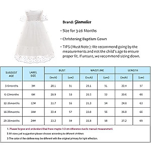 Glamulice White Baby Girls Christening Baptism Tulle Dresses 3-6 Lace Floral Embroidered Newborn Birthday Party Wedding Gowns Infant Photo Shoot Communion Pageant Outfits Dress & Bonnet & Shoes 3M