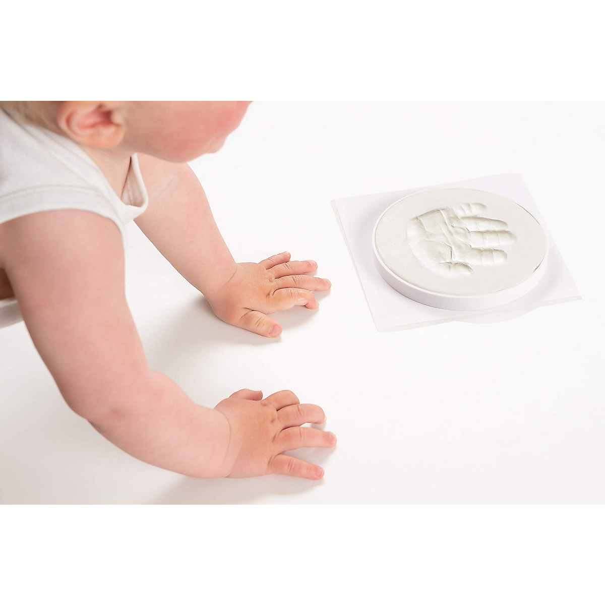 Baby Ornament Keepsake Kit (Circle & Heart) Clay Handprint and Footprint Casting for Newborn - Best New Mom Gift and Shower Gift - Hand Imprint Mold - Foot Impression for Girls & Boys Print - 2 Easels