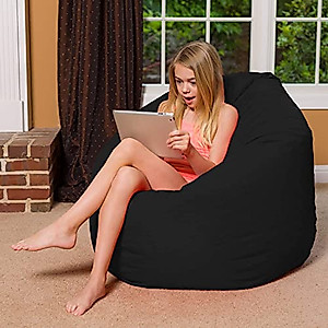 Posh Creations Bean Bag Chair for Kids, Teens, and Adults Includes Removable and Machine Washable Cover, Solid Black, 48in - X-Large