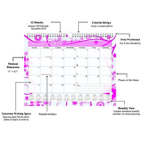 2024 Monthly Spiral-Bound Wall/Desk Calendar - 12 Months Desktop/Wall Blotter Calendar/Planner - (Edition #010)