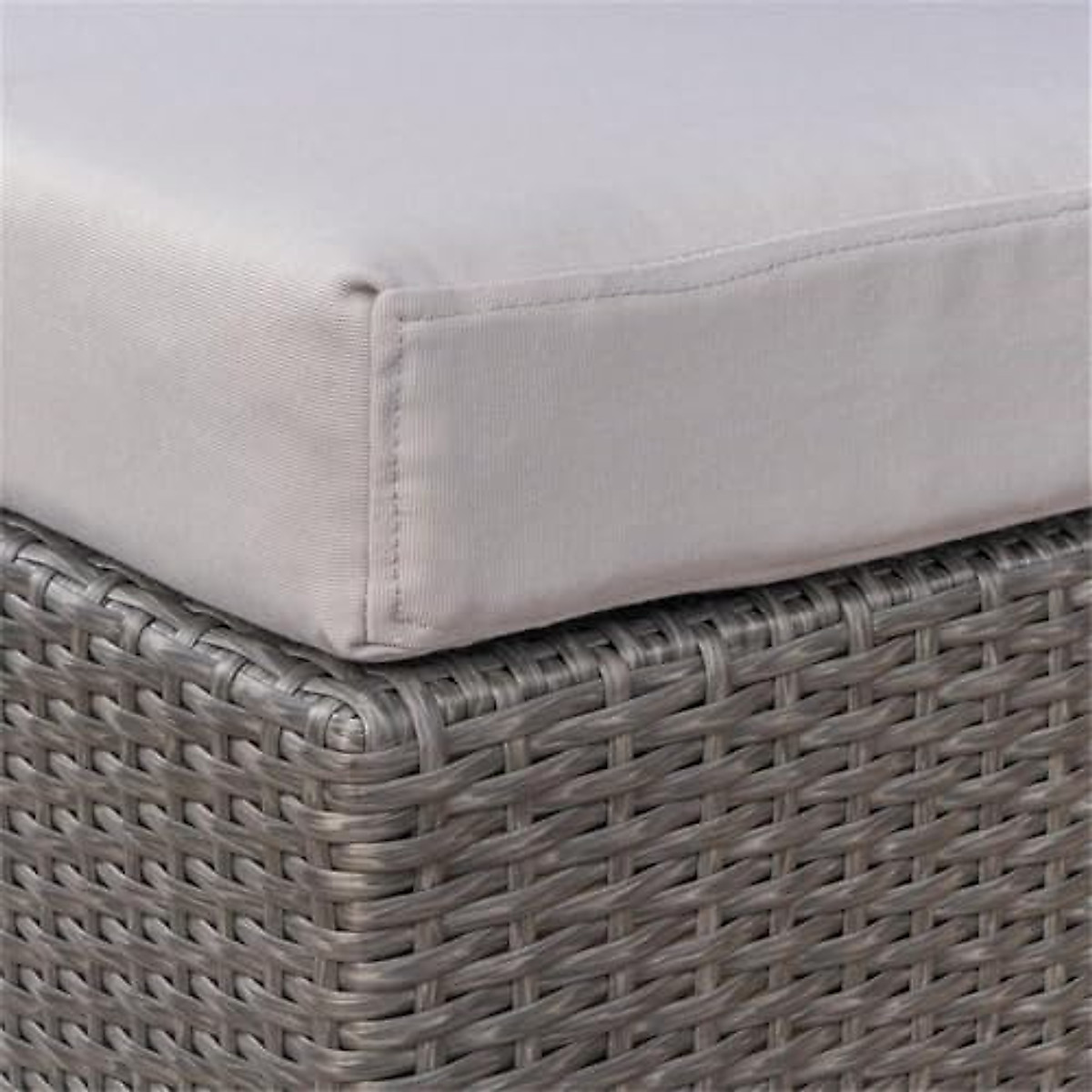 GDFStudio Outdoor 16 Inch Grey Wicker Ottoman Seat with Silver Water Resistant Cushion (Set of 2)
