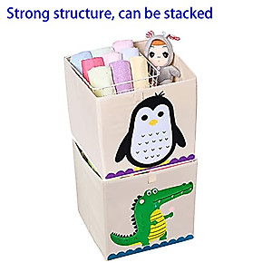 ZMJessnia Children's Foldable Fabric Storage Cube Organizer Box,13 Inch Square Soft Toy Bins (2 Pack) (crocodile & dinosaur)